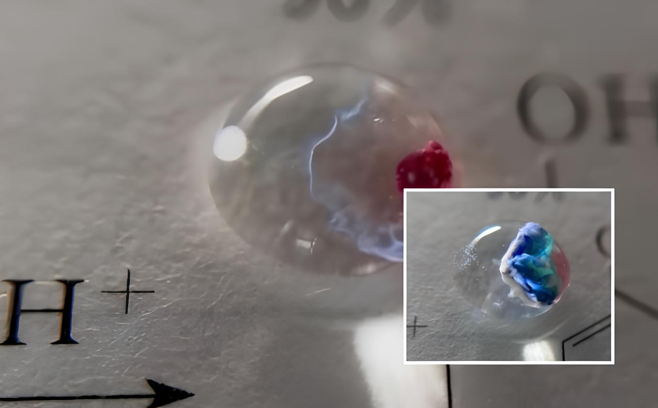 Reação química cria efeito impressionante dentro de uma gota de água ...
