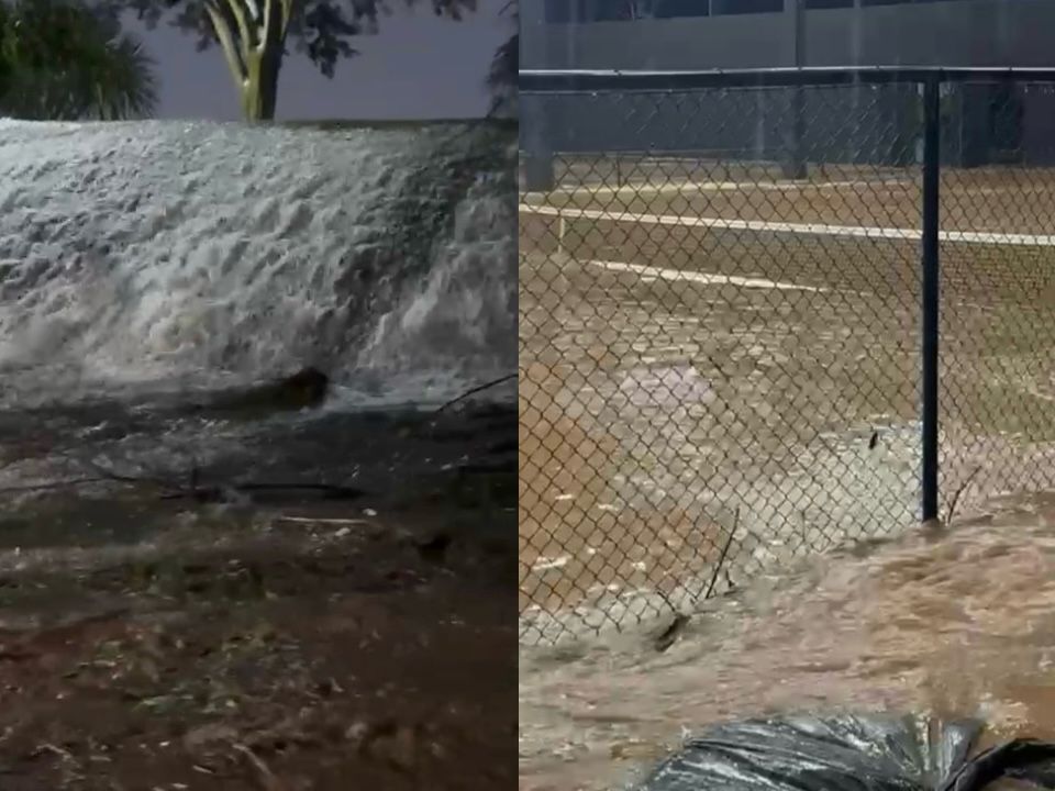 Chuva intensa faz lago transbordar e deixa área de lazer alagada em ...