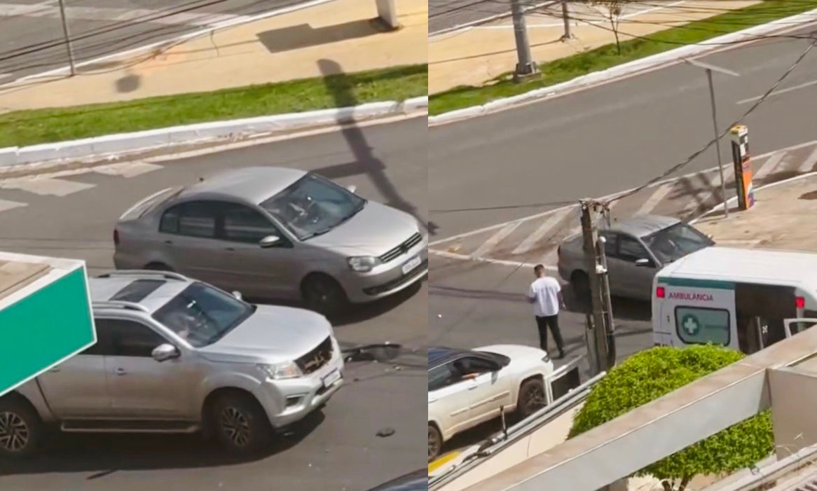 Batida entre carro e ambulância interrompe fluxo de veículos em avenida de Cuiabá; veja vídeo ...