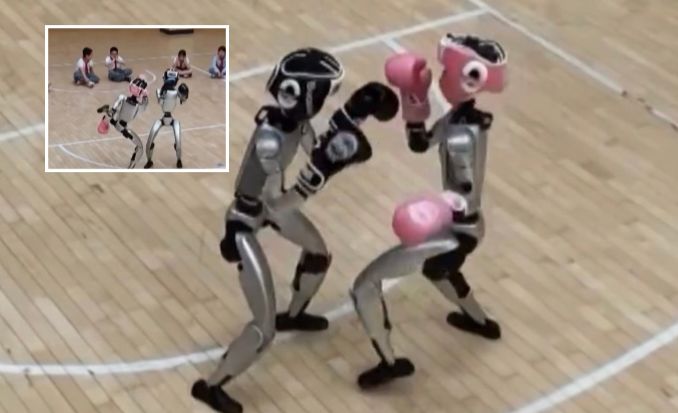 Luta de robôs: humanoides se enfrentam em “ringue” de boxe em escola na ...